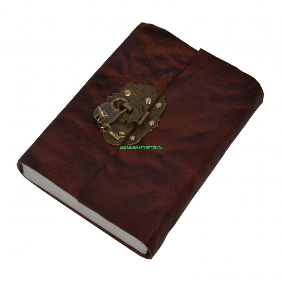 Antique Brass Lock Leather Journal Antique Bound Daily Notepad Writing ...